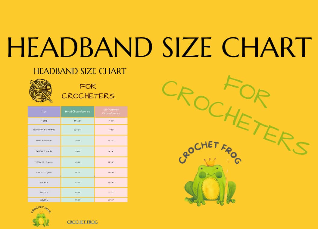 Headband Earwarmer Size Chart Infographic for Crochet - CROCHET FROG blog